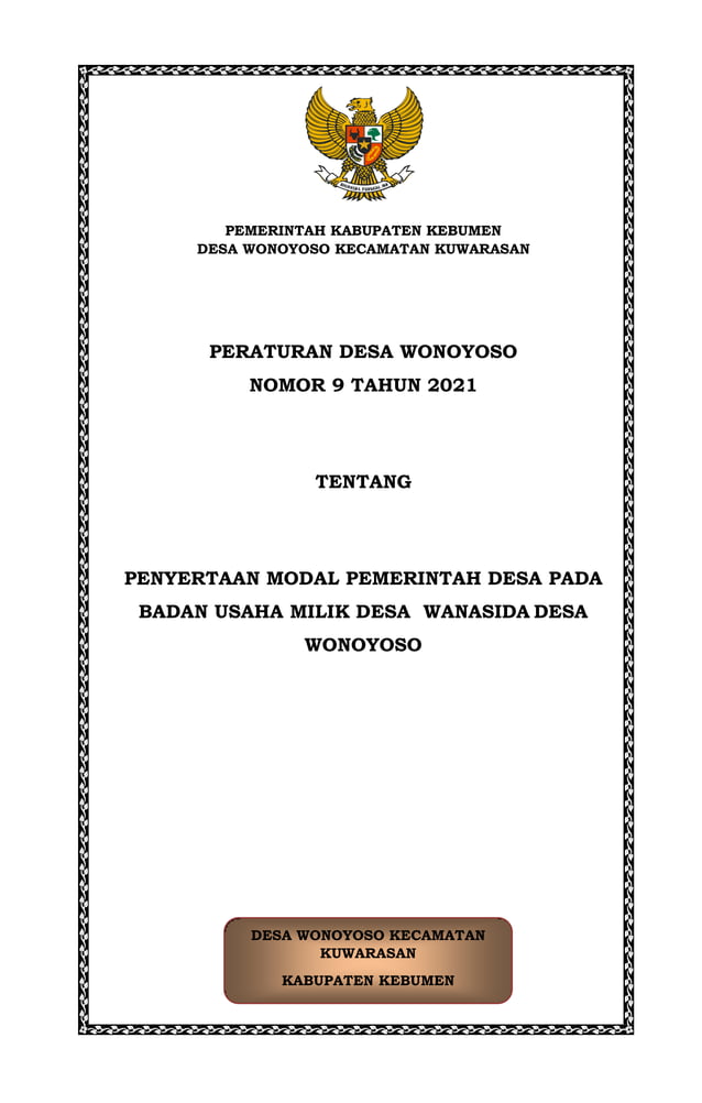 PERATURAN DESA TENTANG PENYERTAAN MODAL BUMDES WANASIDA | PDF