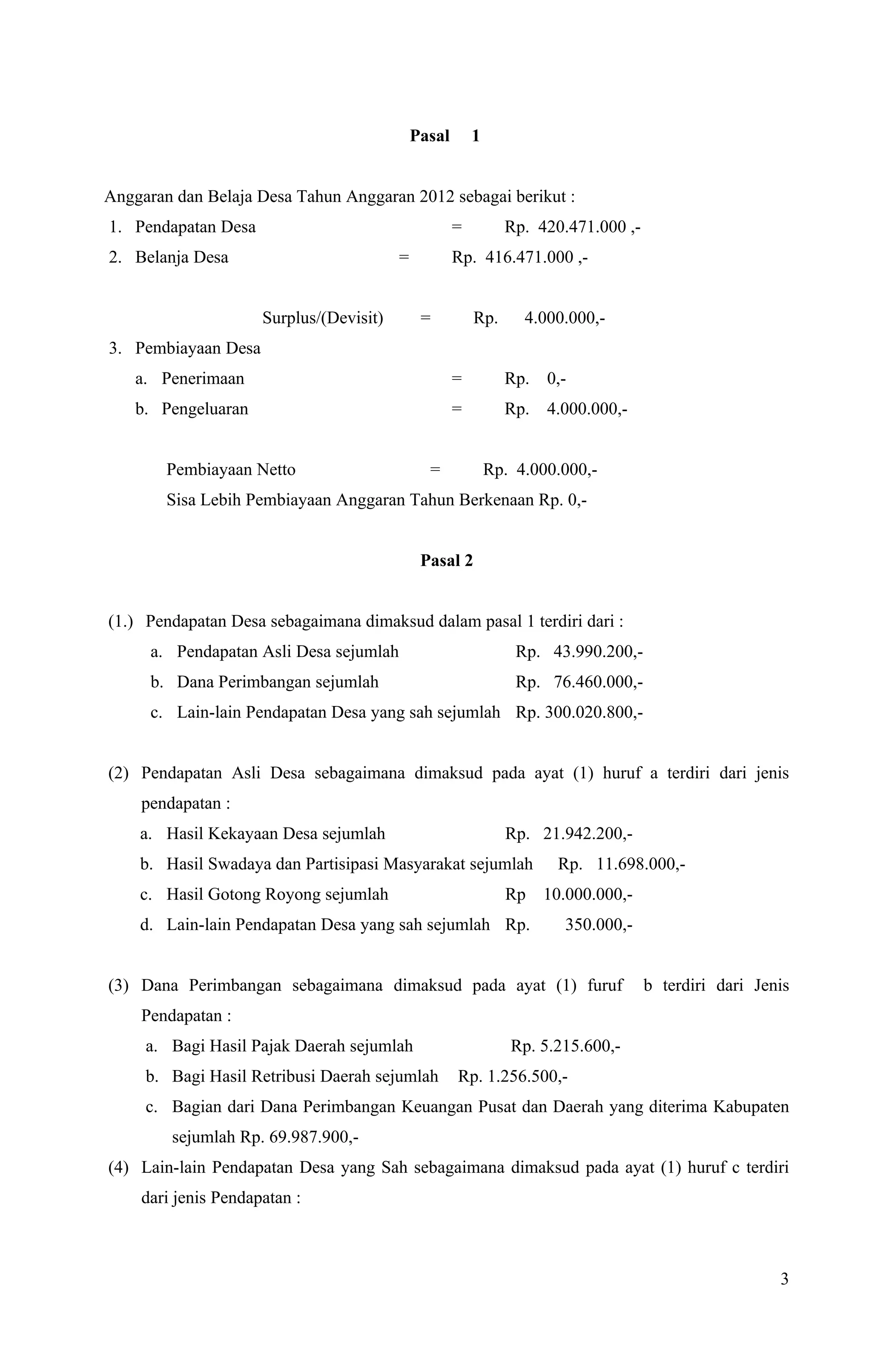 APB Desa Melung Tahun 2012 | PDF