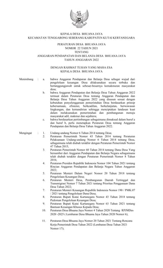 Perdes_APBDes 2022 Revisi | PDF