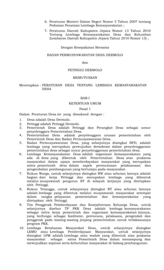 Perdes lembaga kemasyarakatan desa | PDF