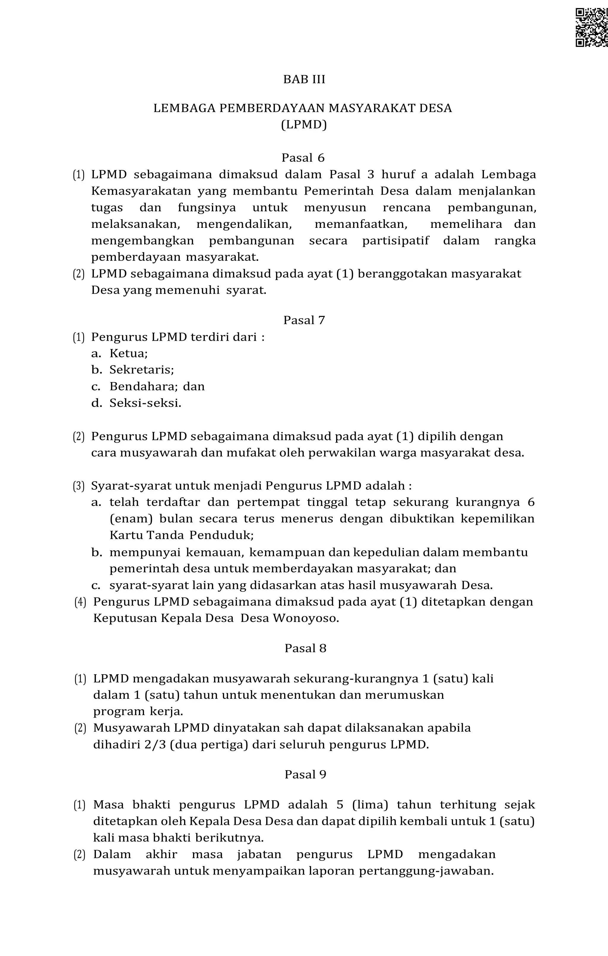 PERATURAN DESA TENTANG PEMBENTUKAN LEMBAGA KEMASYARAKATAN DESA DESA WONOYOSO | PDF