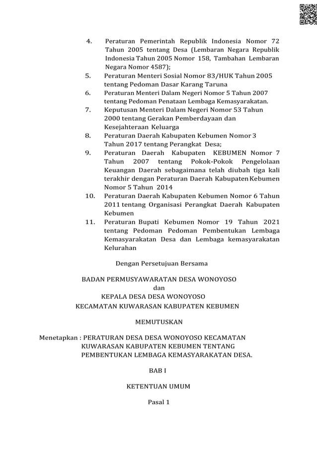 PERATURAN DESA TENTANG PEMBENTUKAN LEMBAGA KEMASYARAKATAN DESA DESA ...