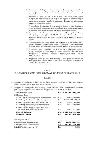 Perdes no. 5 tahun 2018 apbdes murni 2019 | PDF