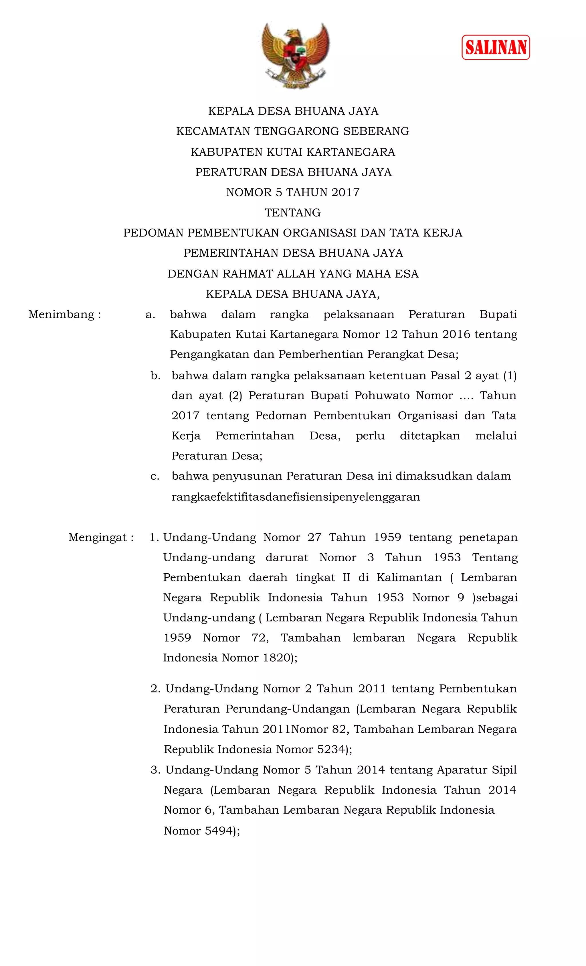 Perdes sotk Desa Bhuana Jaya | PDF