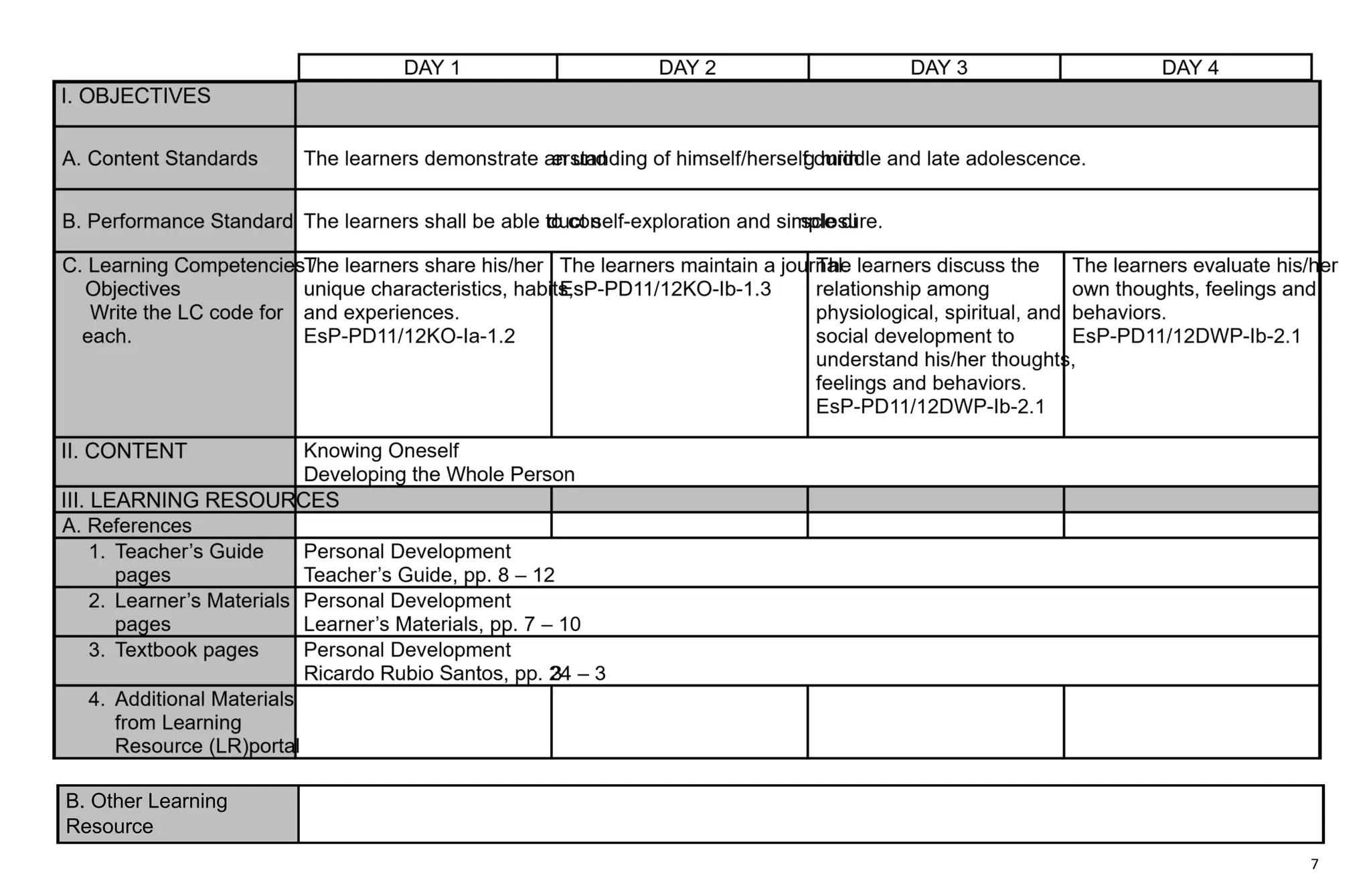 PERSONAL DEVELOPMENT LESSON PLAN COMPLETE.pdf PERSONAL DEVELOPMENT LESSON PLAN COMPLETE.pdf