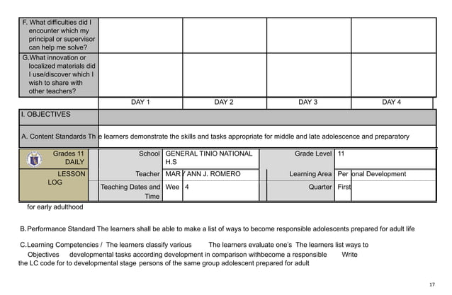 PERSONAL DEVELOPMENT LESSON PLAN COMPLETE.pdf | Educational Assessment ...