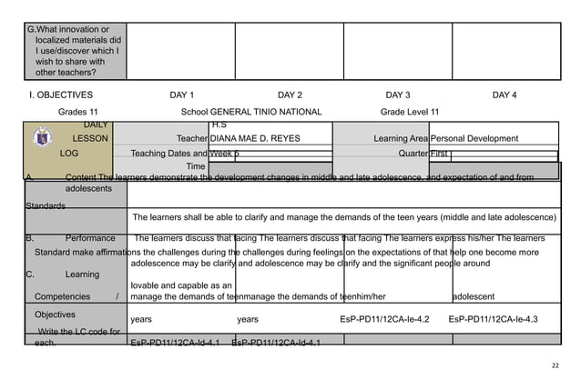 PERSONAL DEVELOPMENT LESSON PLAN COMPLETE.pdf | Educational Assessment ...