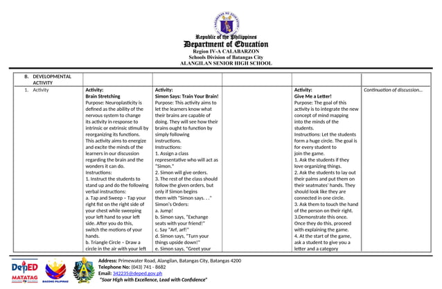 First quarter Personal Development daily lesson log for senior high ...