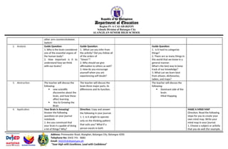 First quarter Personal Development daily lesson log for senior high ...