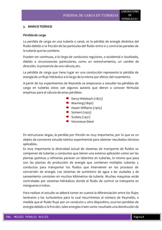 Perdida de carga en tuberias | DOCX