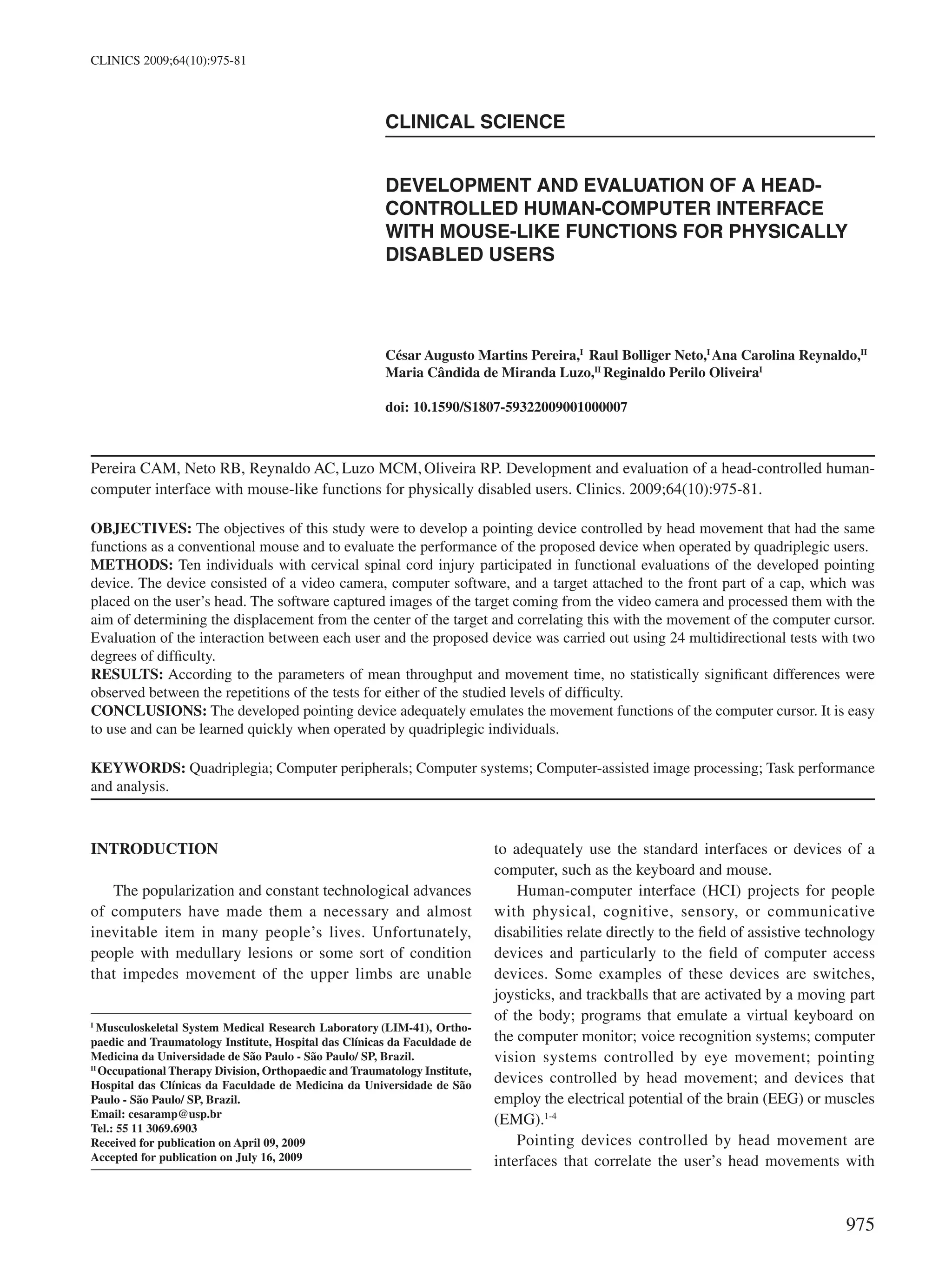 Development and evaluation of a head-controlled human-computer ...