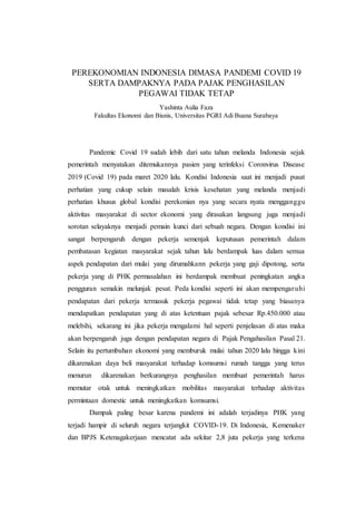 Perekonomian indonesia dimasa pandemi covid - 19 serta dampaknya pada pajak penghasilan pegawai ...