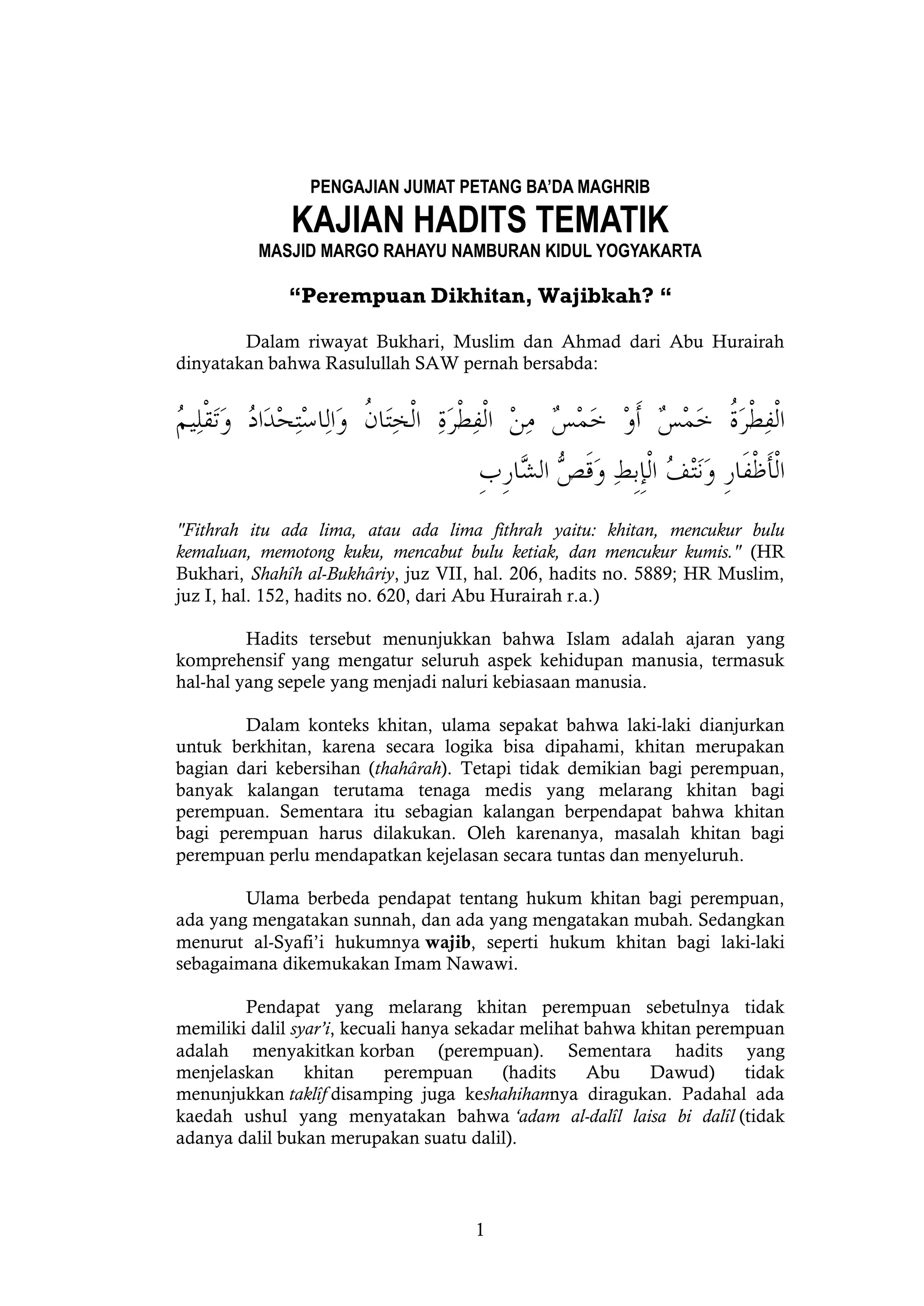 Perempuan dikhitan, wajibkah | PDF