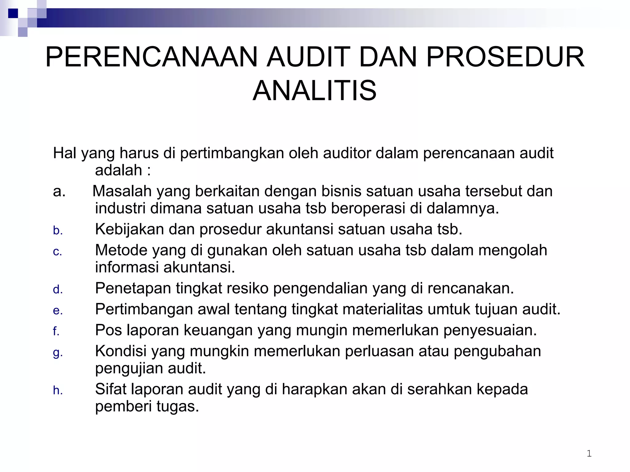 Perencanaan Audit Dan Prosedur Analitis 2 | PDF