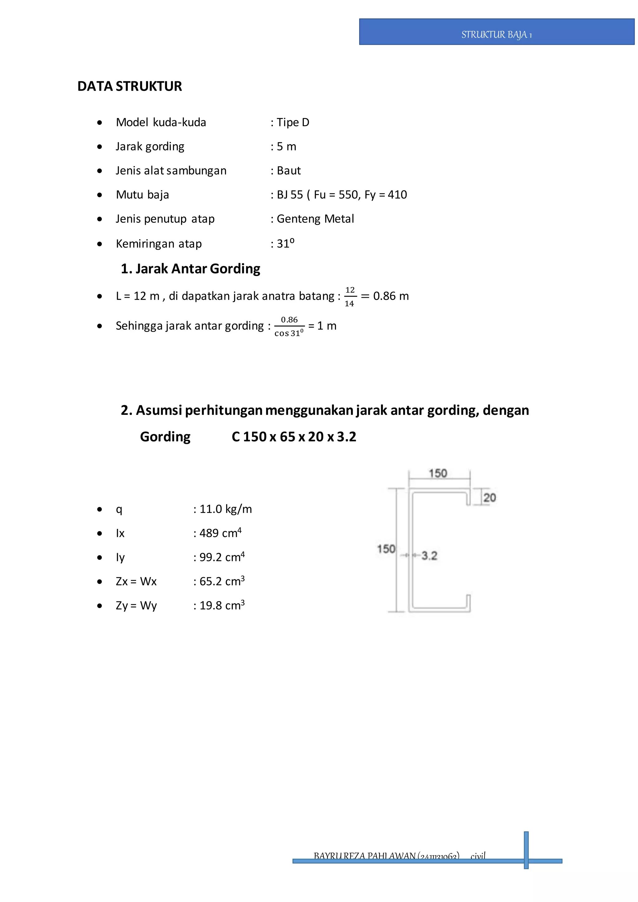 Perencanaan gording Baja | DOCX
