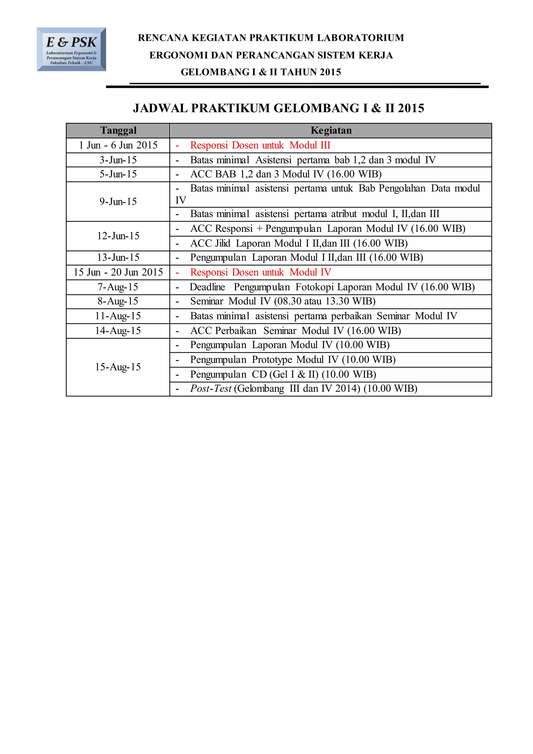 Jadwal Laboratorium Egonomi & Perancangan Sistem Kerja 2015 Gelombang 1 ...