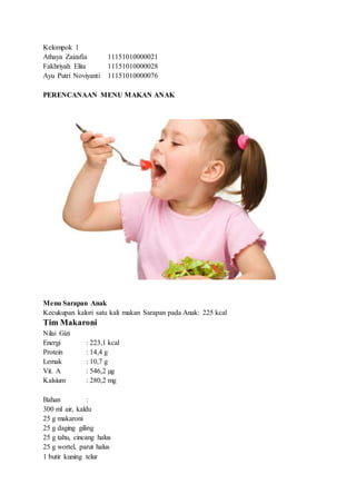 Perencanaan Menu Gizi Seimbang untuk Anak dan Remaja | DOC