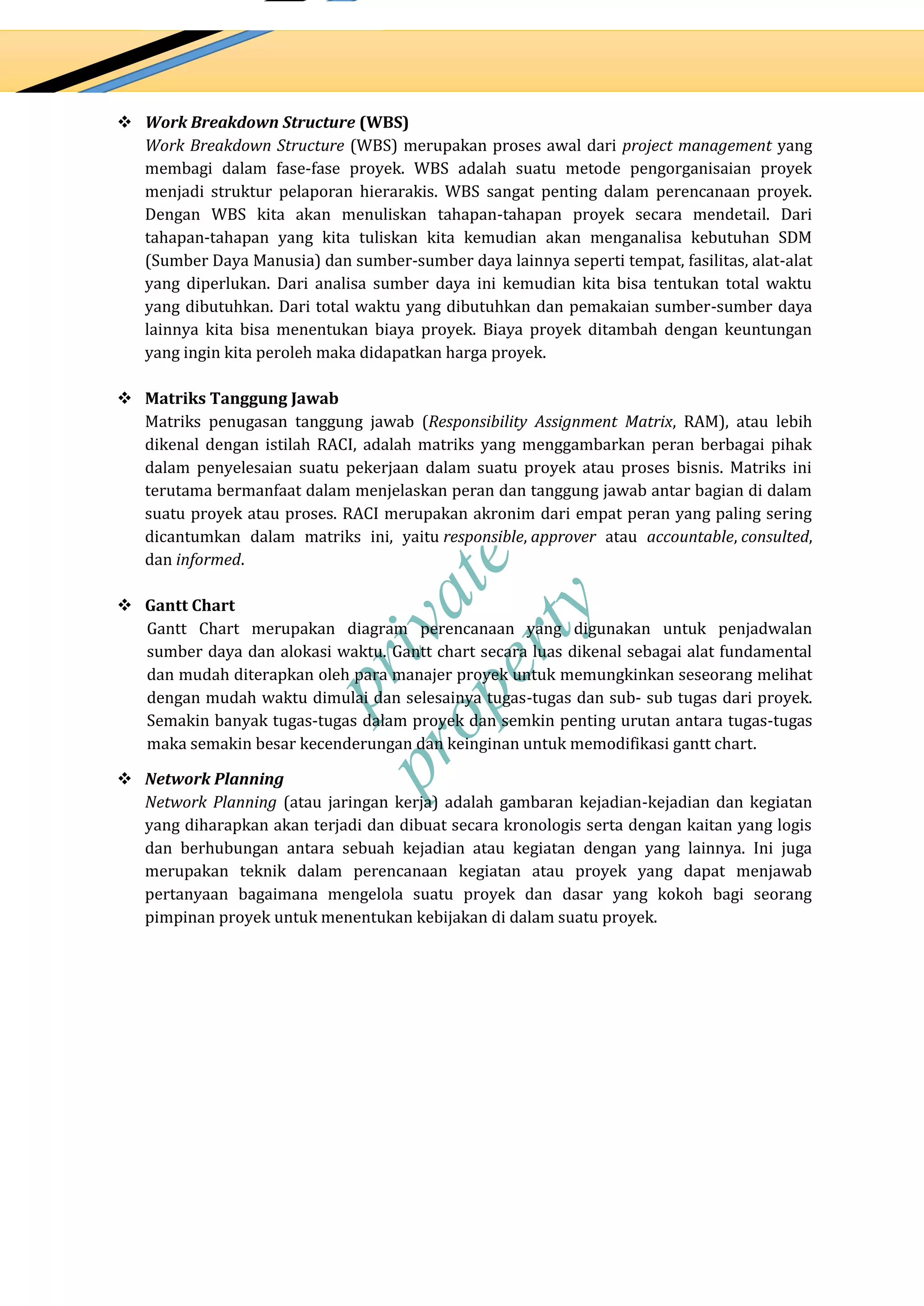 Perencanaan proyek wbs, matrix tanggungjawab, gantt chart, network ...