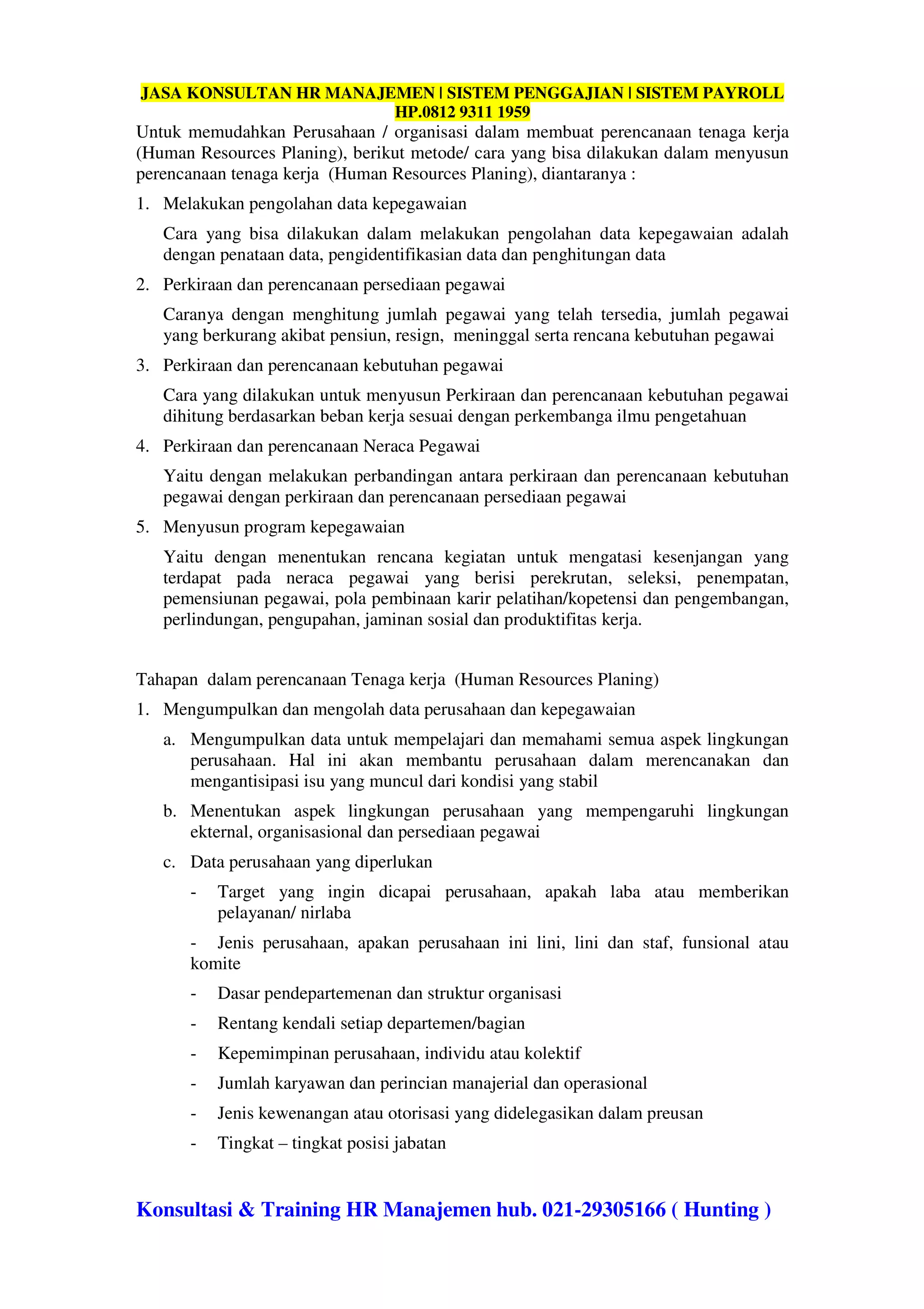 Sistem Perencanaan tenaga kerja - Human Resources Planning | Consultant ...