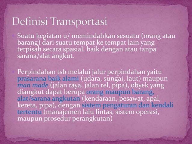 Perencanaan Transportasi PWK UB Lect 02 2009 | PPTX