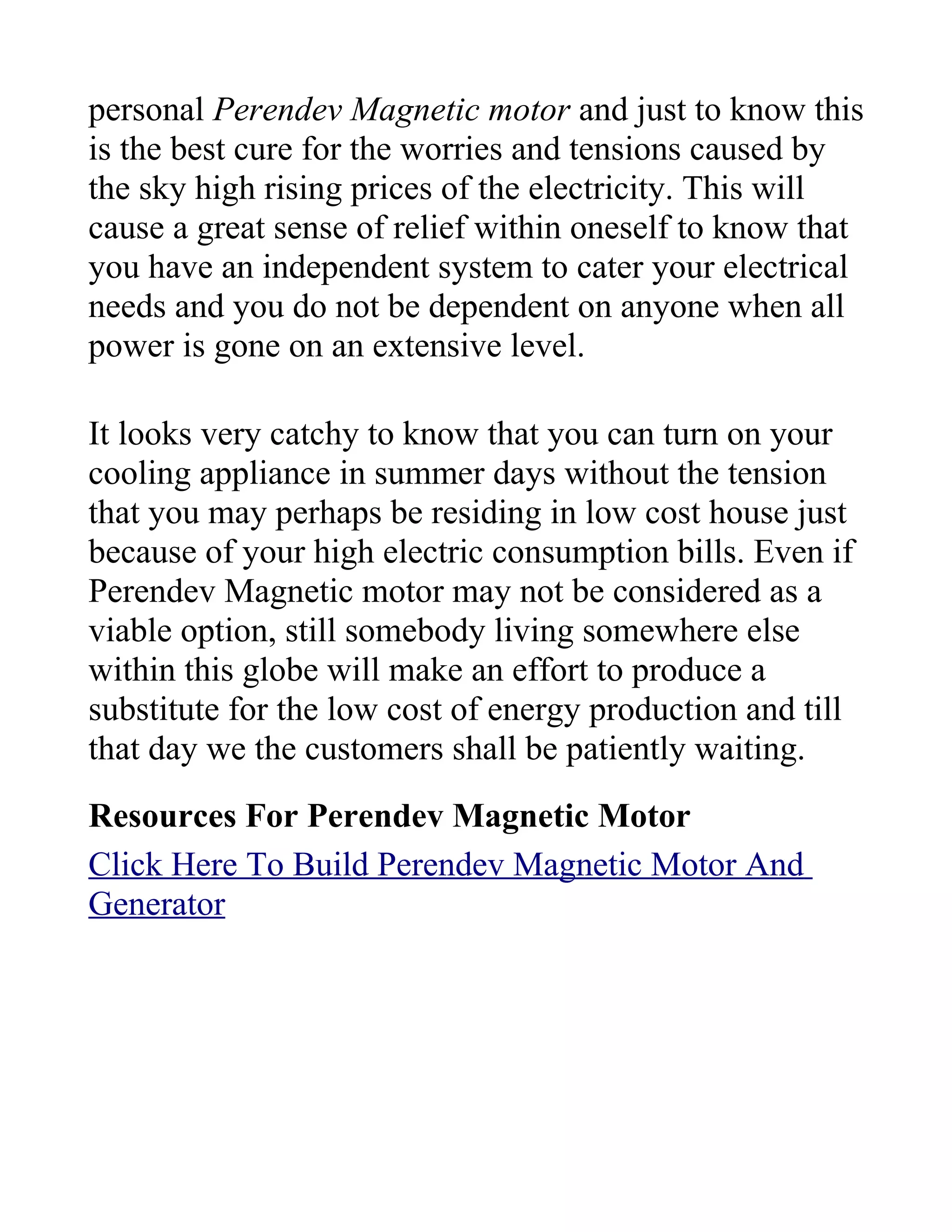 Perendev Magnetic Motor - Mind Opening Technology | DOC