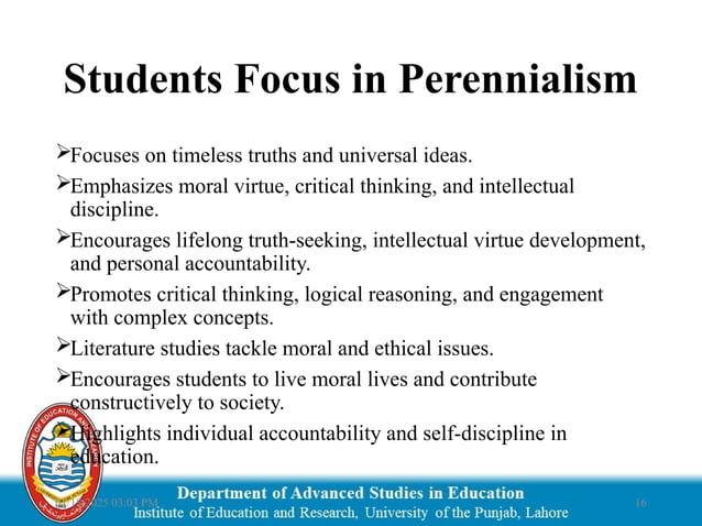 Perennialism | Educational Philosophy of Perennialism | PPTX