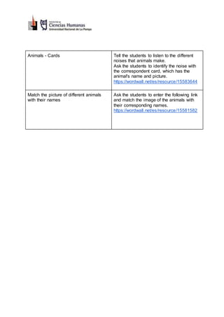 Practical N° 2 - Lesson plan: The animal song for kids | DOC