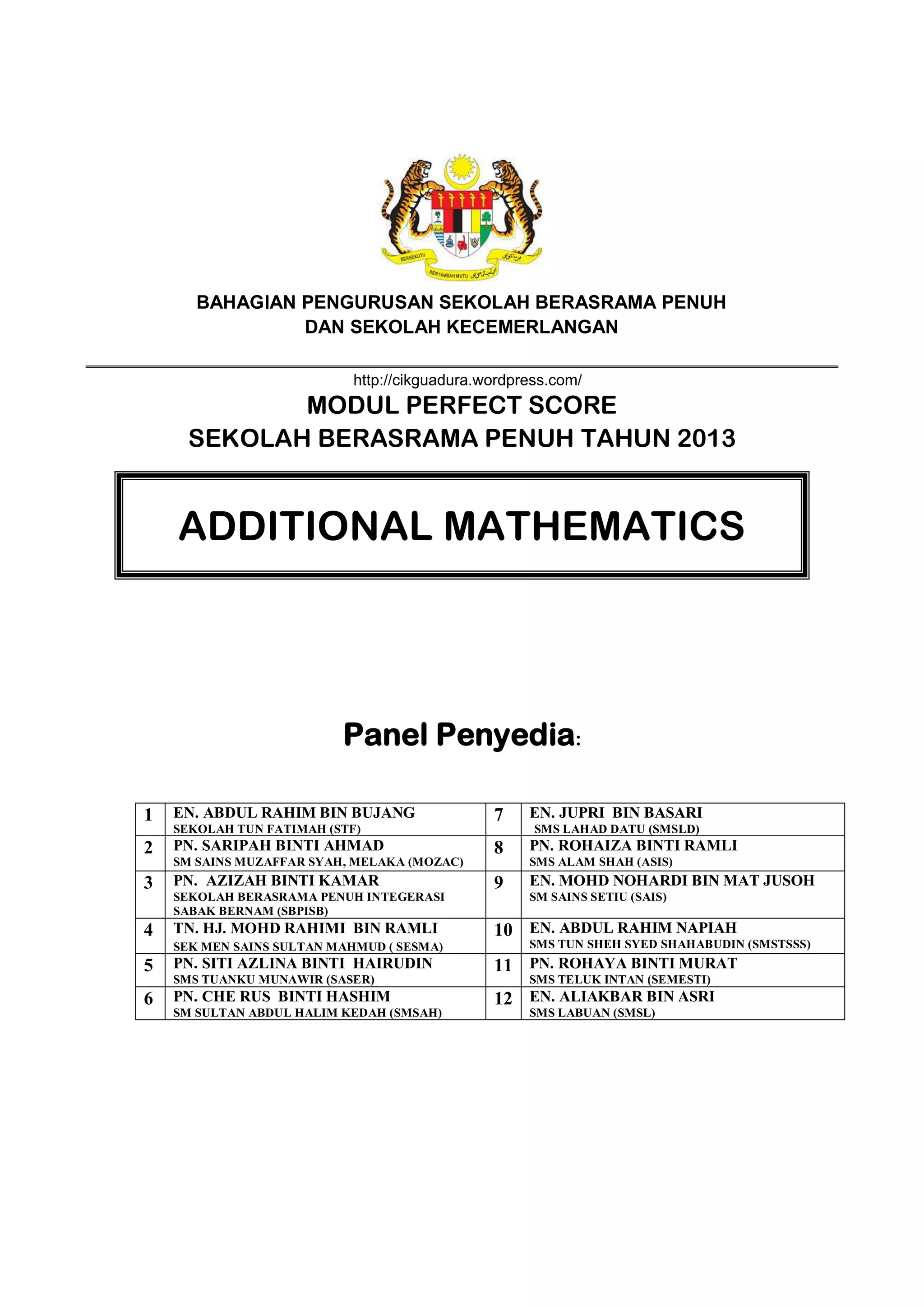Perfect Score Addmath SPM 2013 | PDF