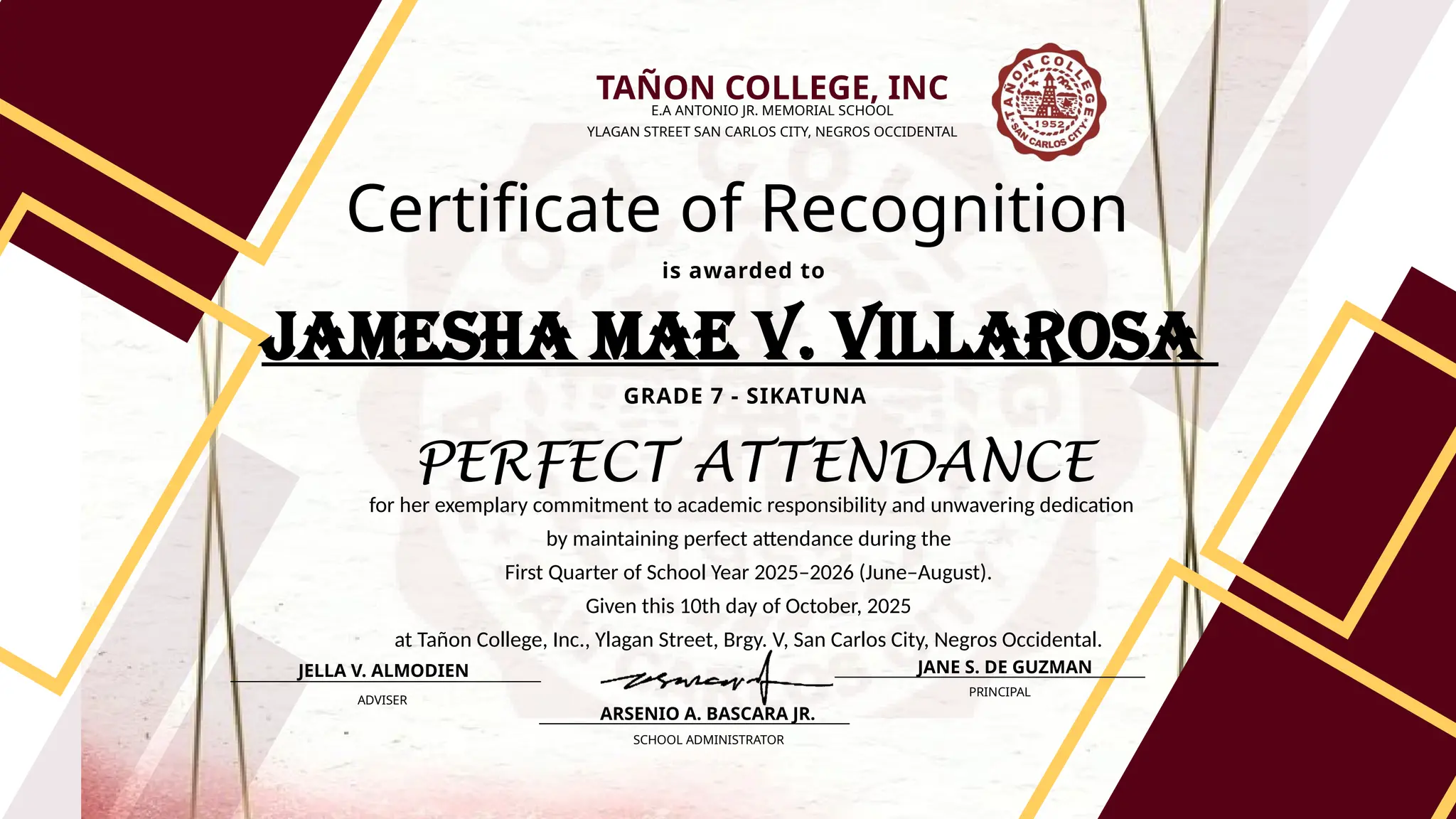 PERFECT ATTENDANCE SIKATUNA.pptx TEMPLATE | PPTX