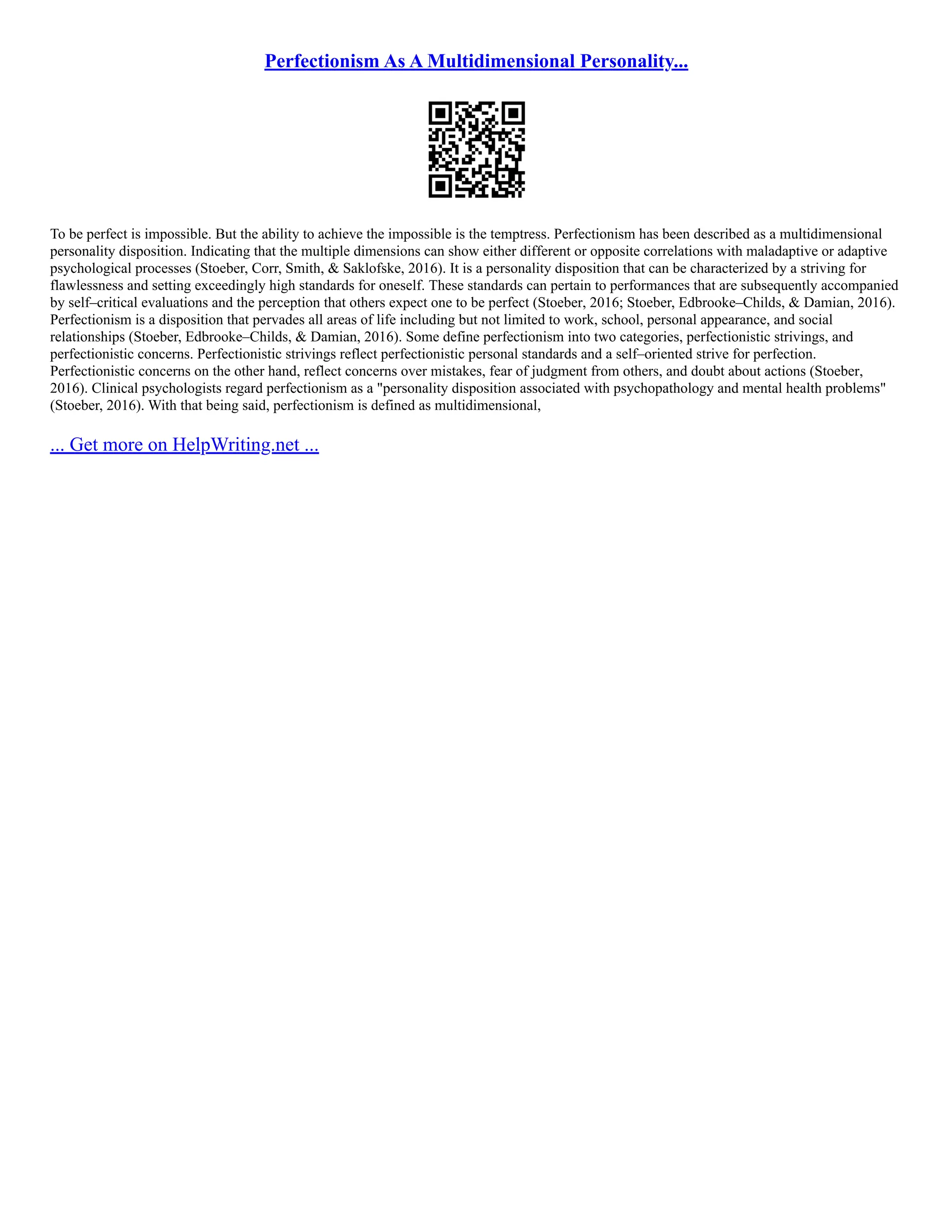 Perfectionism As A Multidimensional Personality... | PDF