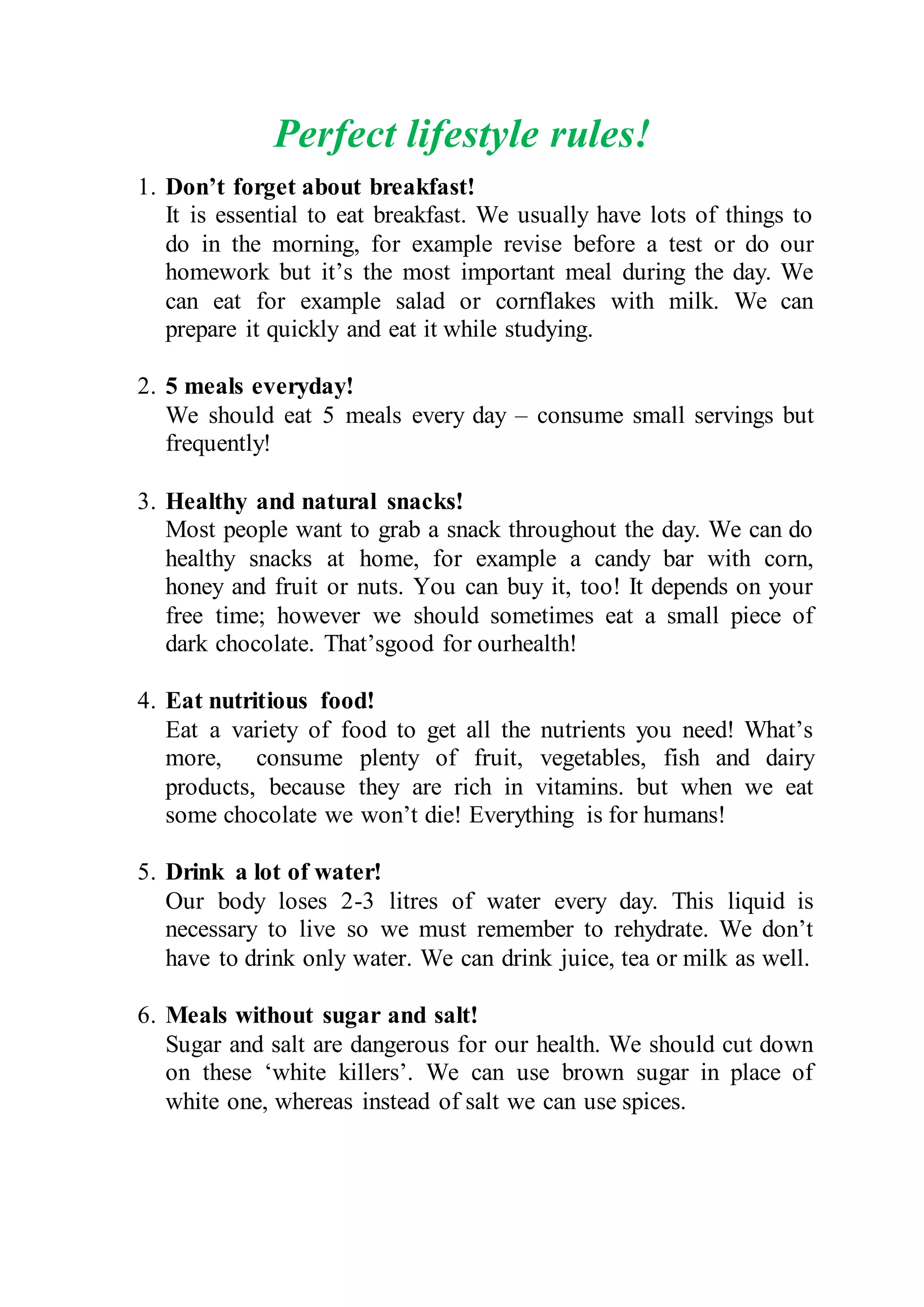 Perfect lifestyle rules | DOCX