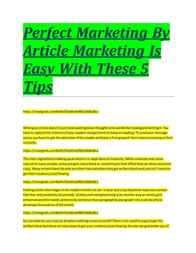 Perfect marketing by article marketing is easy with these 5 tips | PDF