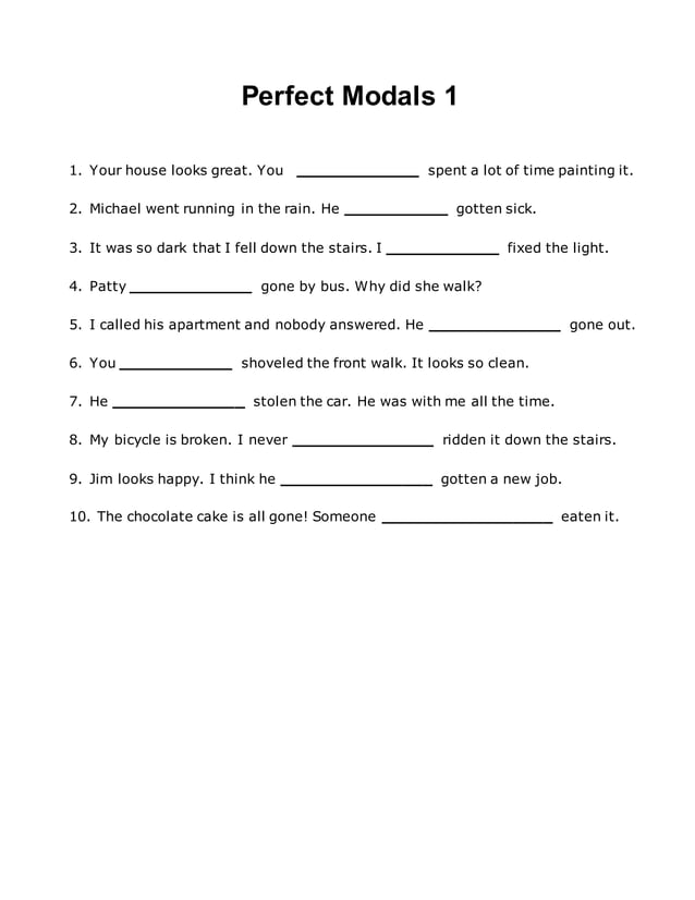 Perfect modals 1 exercise | DOCX