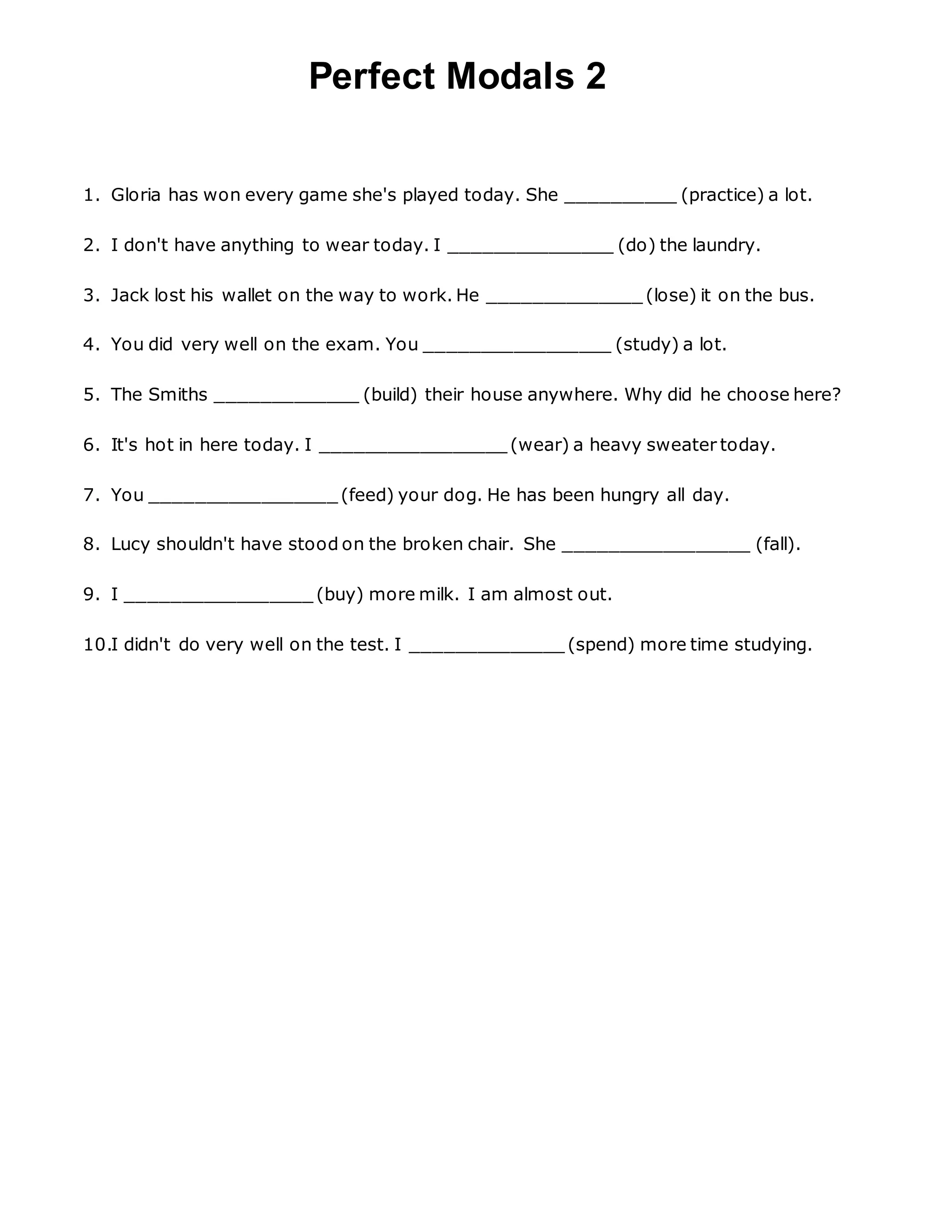 Perfect modals 2 exercise | PDF