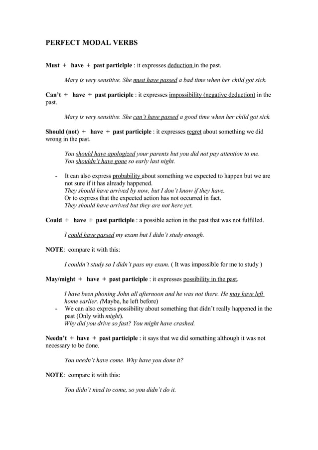 Perfect Modal Verbs Bachillerato | PDF