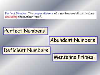 Perfect numbers and mersenne primes | PPTX