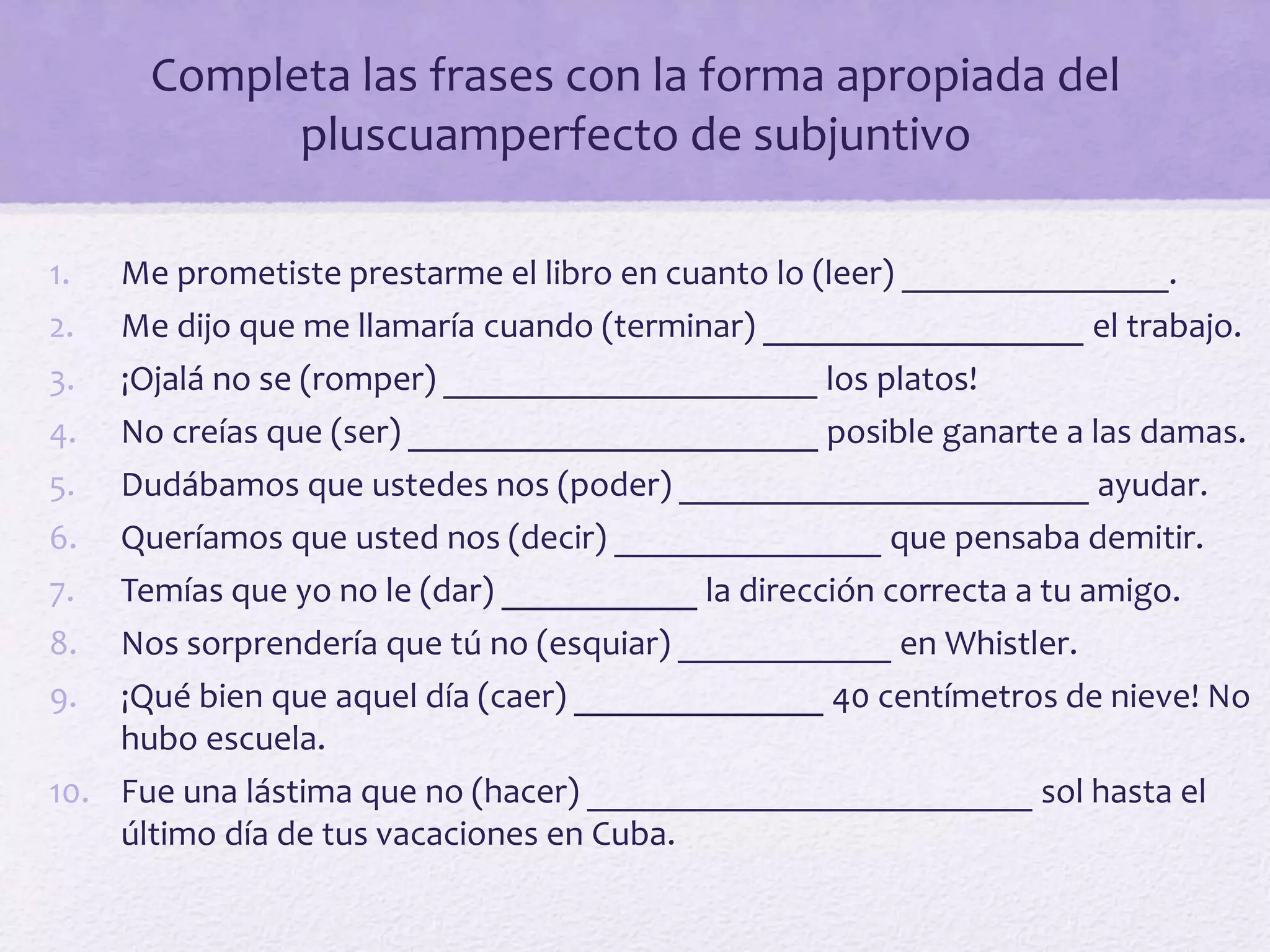 Perfecto y pluscuamperfecto de subjuntivo | PPTX