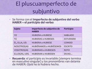 Perfecto y pluscuamperfecto de subjuntivo | PPTX