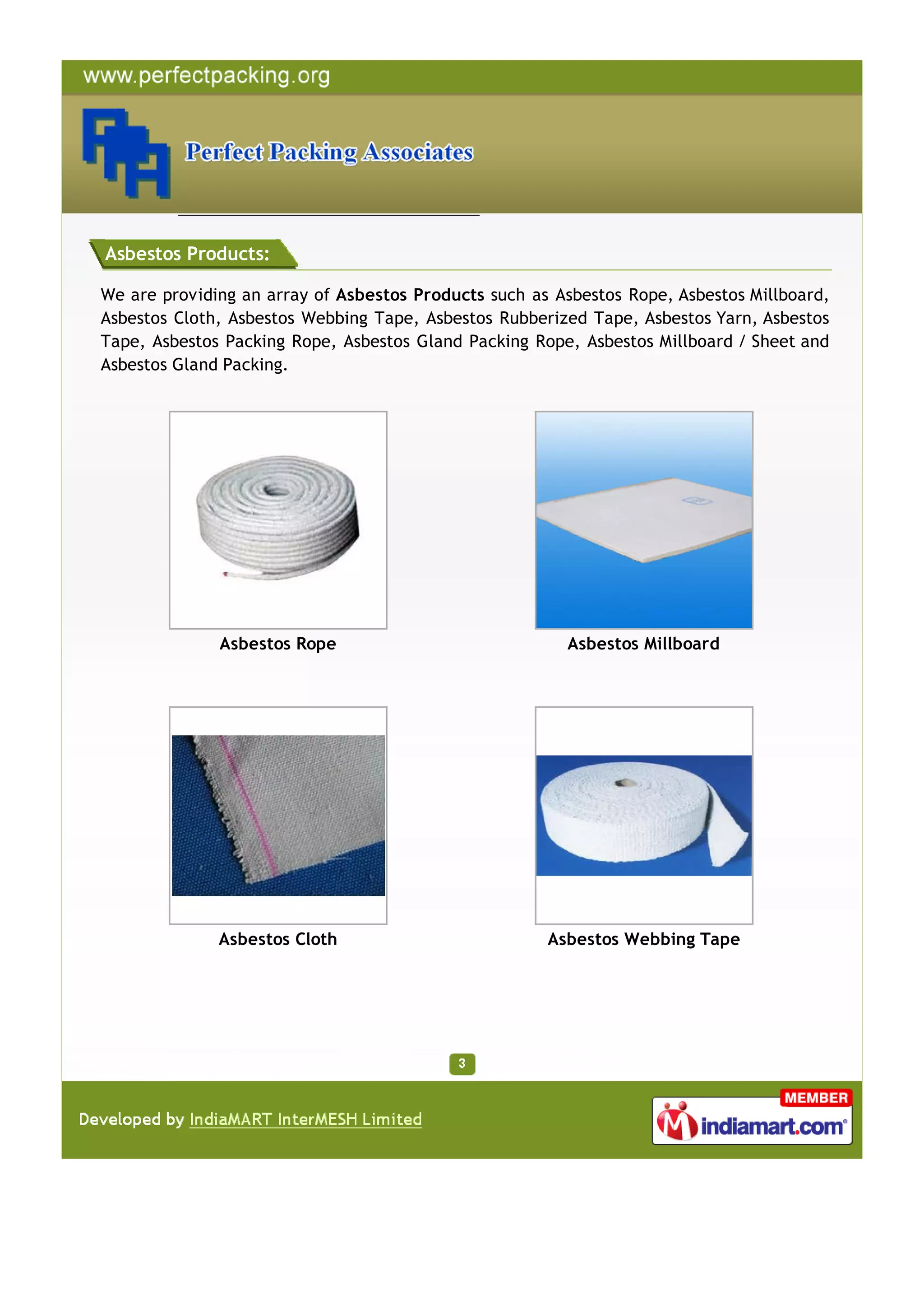 Perfect Packing Associates, Pune, Asbestos Products | PDF