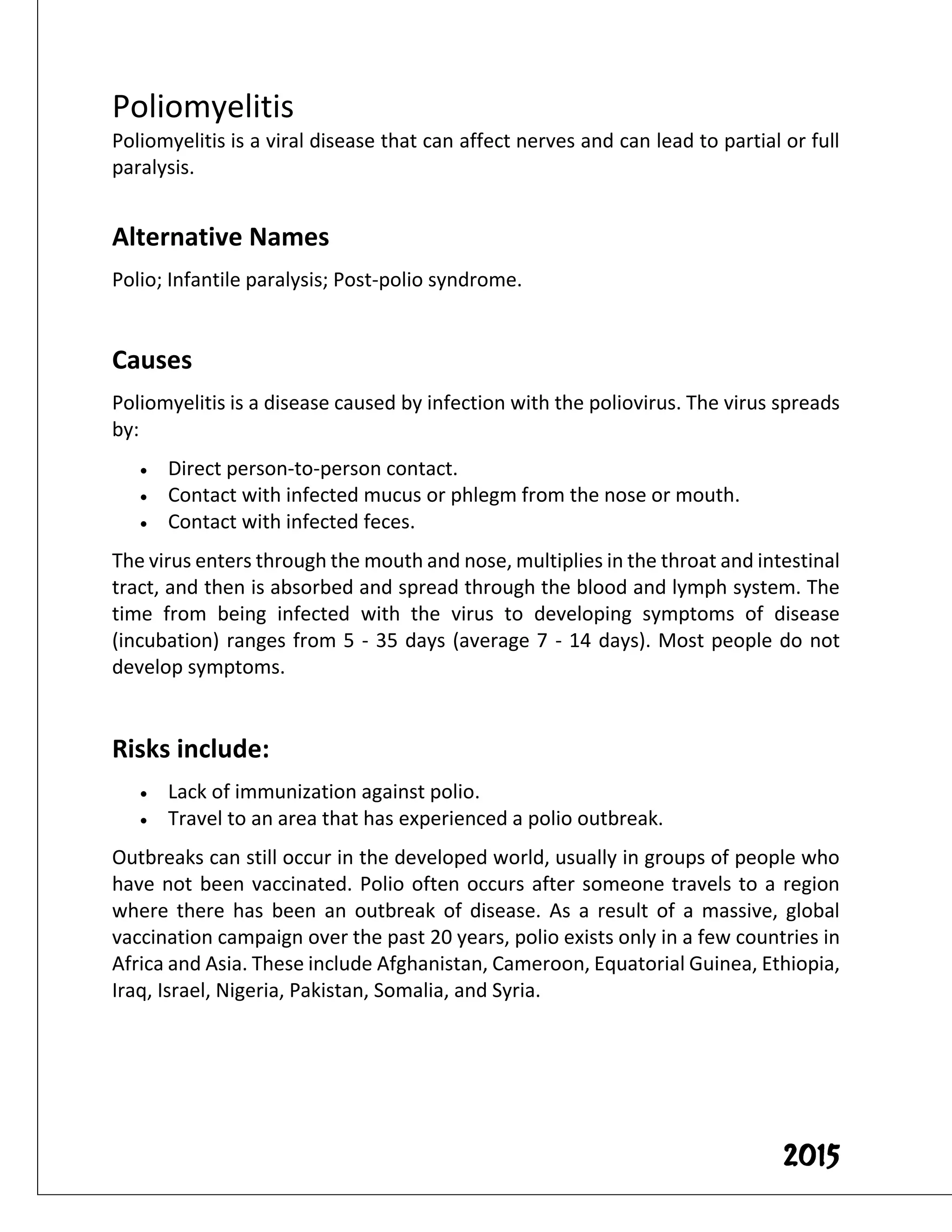 Poliomyelitis (2015) | PDF