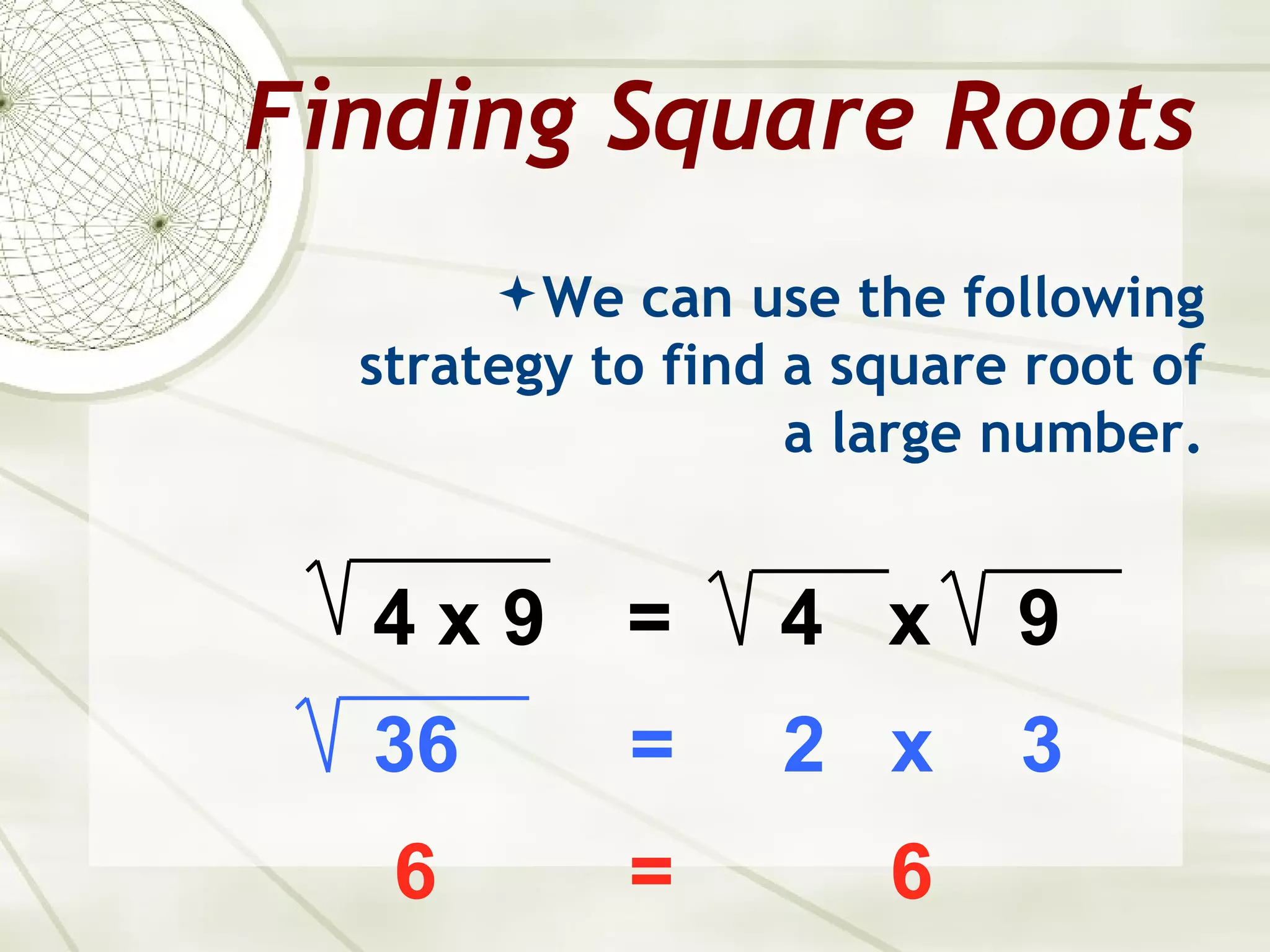 Perfect squares & square roots lesson 12 | PPT