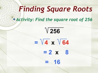 Perfect squares & square roots lesson 12 | PPT