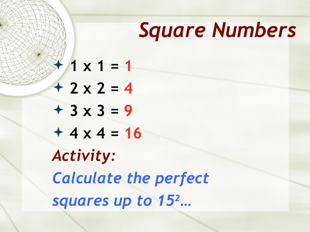 Perfect squares & square roots lesson 12 | PPT