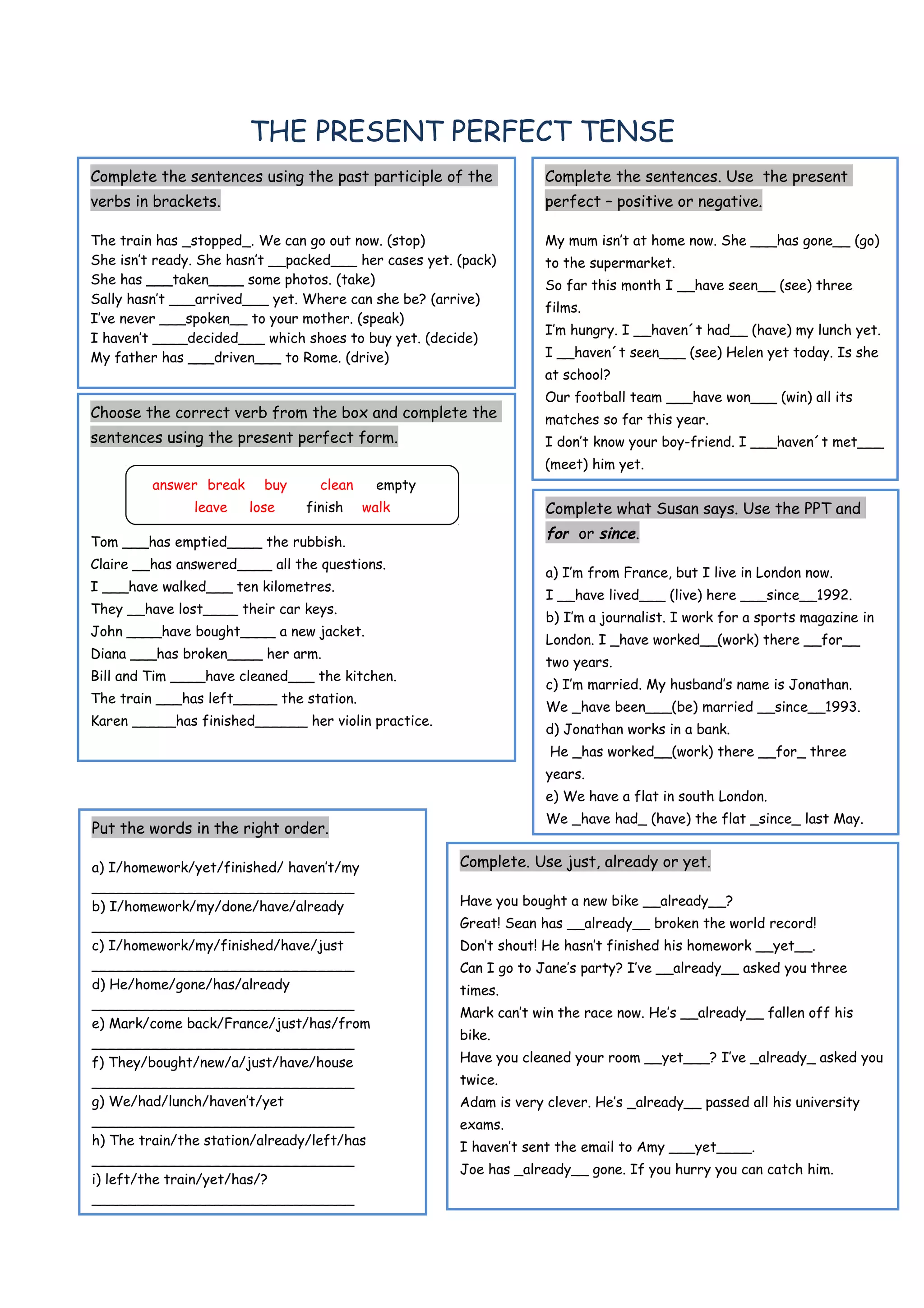 Perfect tense exercises | DOC