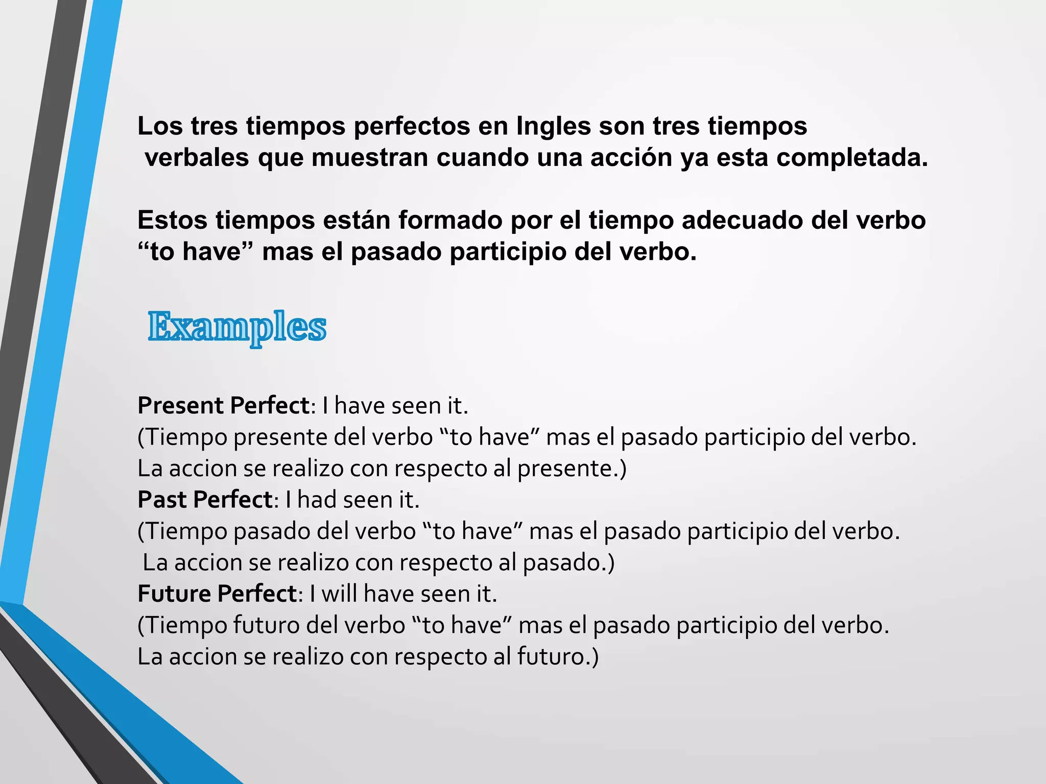 Perfect tenses Tiempos Perfectos | PPTX