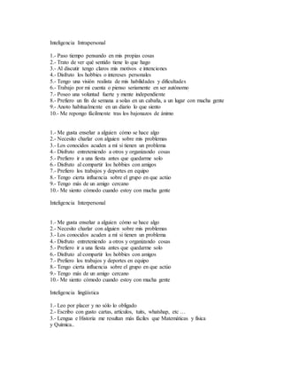 Perfil para trazar-inteligencias-multiples | DOCX