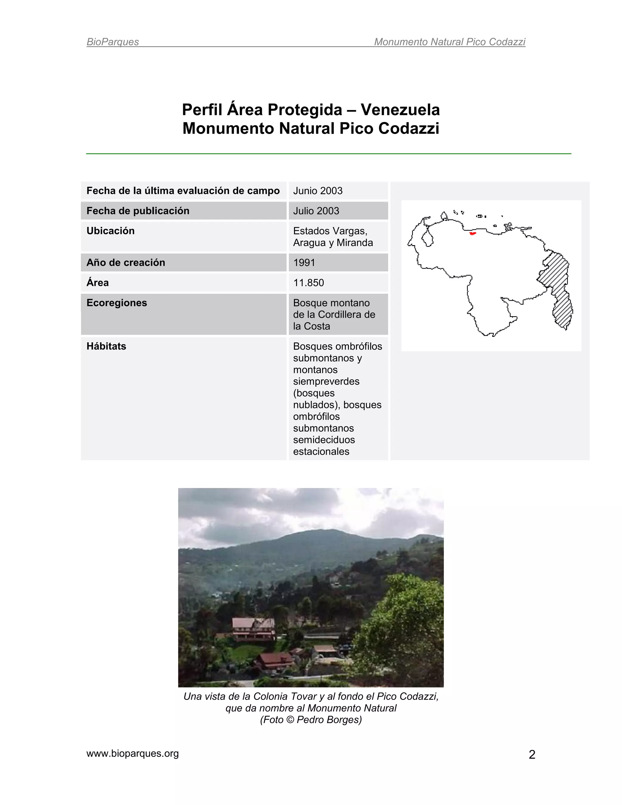 Monumento Natural Pico Codazzi (2003) | PDF