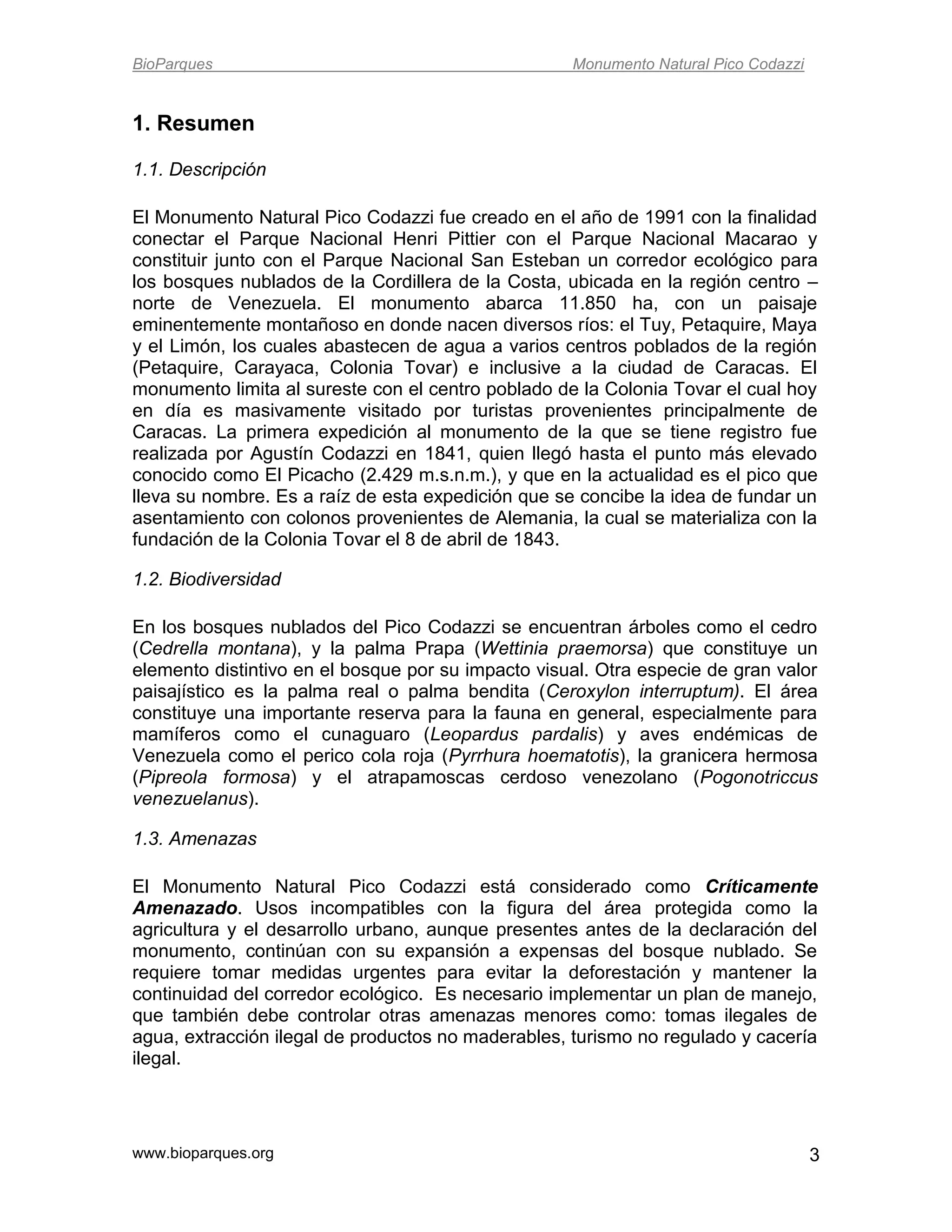 Monumento Natural Pico Codazzi (2003) | PDF