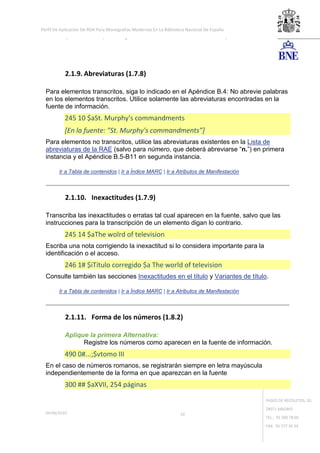 Perfil RDA en la BNE para monografías modernas | PDF