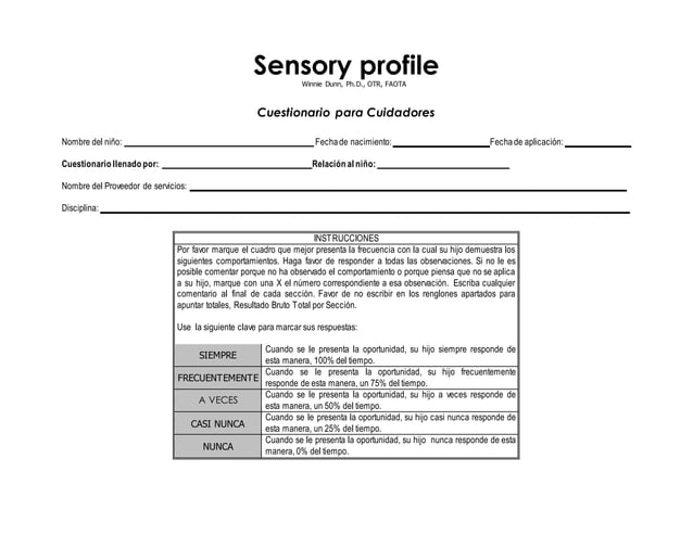 PERFIL SENSORIAL MODELO DUM. TALLER SENSORIAL | PDF